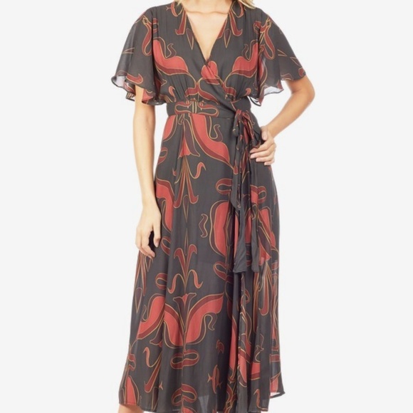 Free People | Dresses | Free People Print Wrap Midi Dress Euc | Poshmark